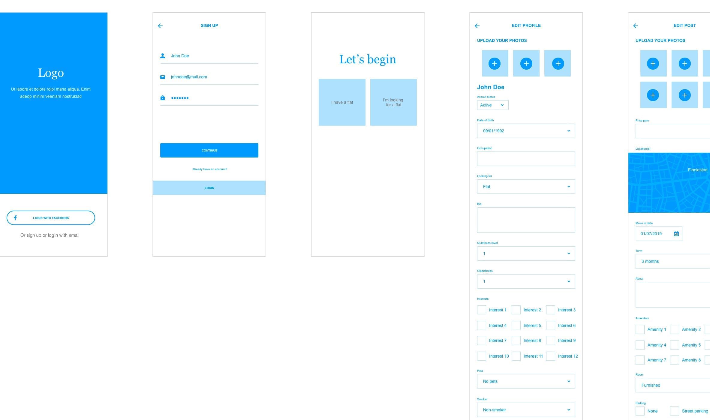 Project: Glasgow millennial roommate app design